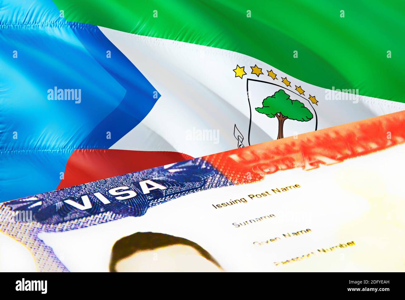 Equatorial Guinea immigration document close up. Passport visa on ...