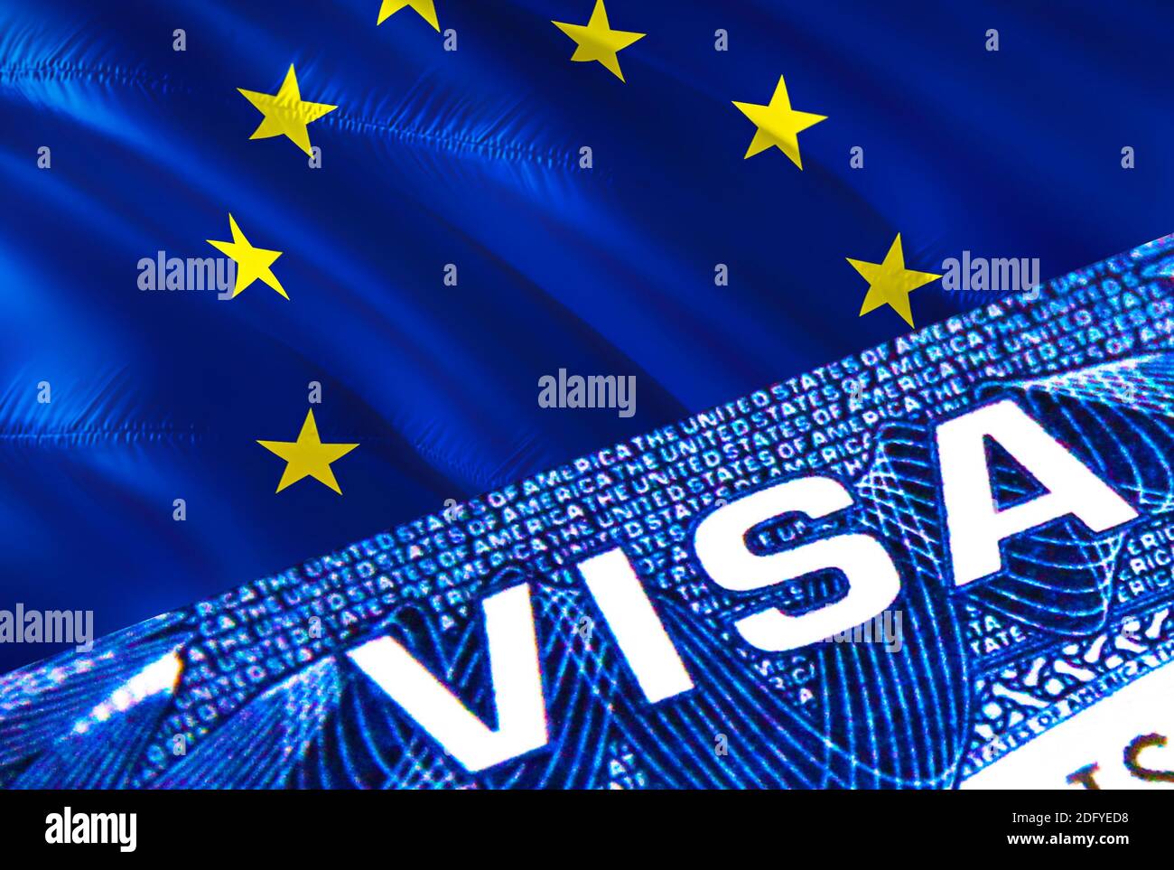 European Union visa document close up. Passport visa on European Union ...