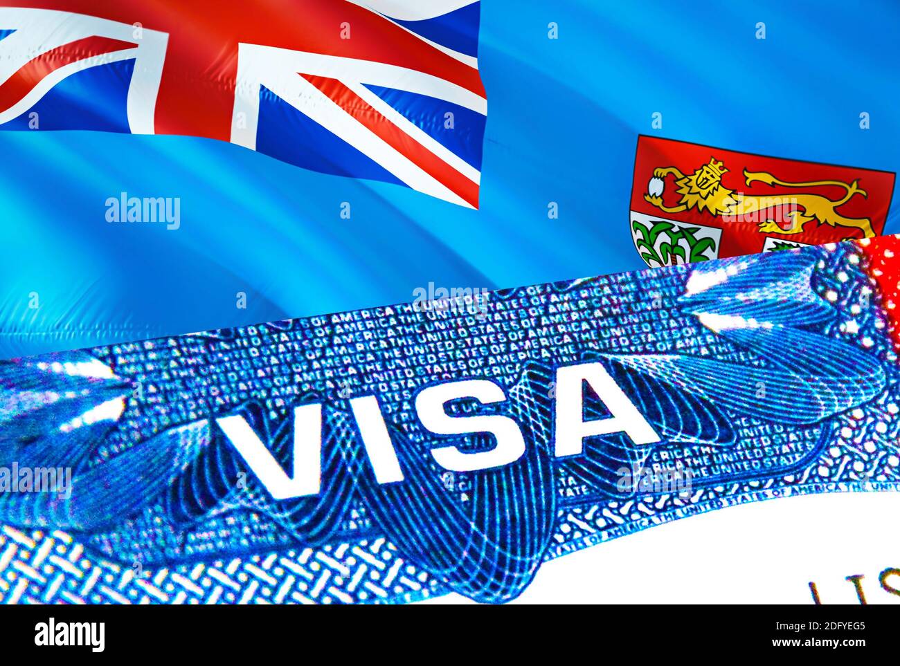 Fiji Visa. Travel to Fiji focusing on word VISA, 3D rendering. Fiji ...