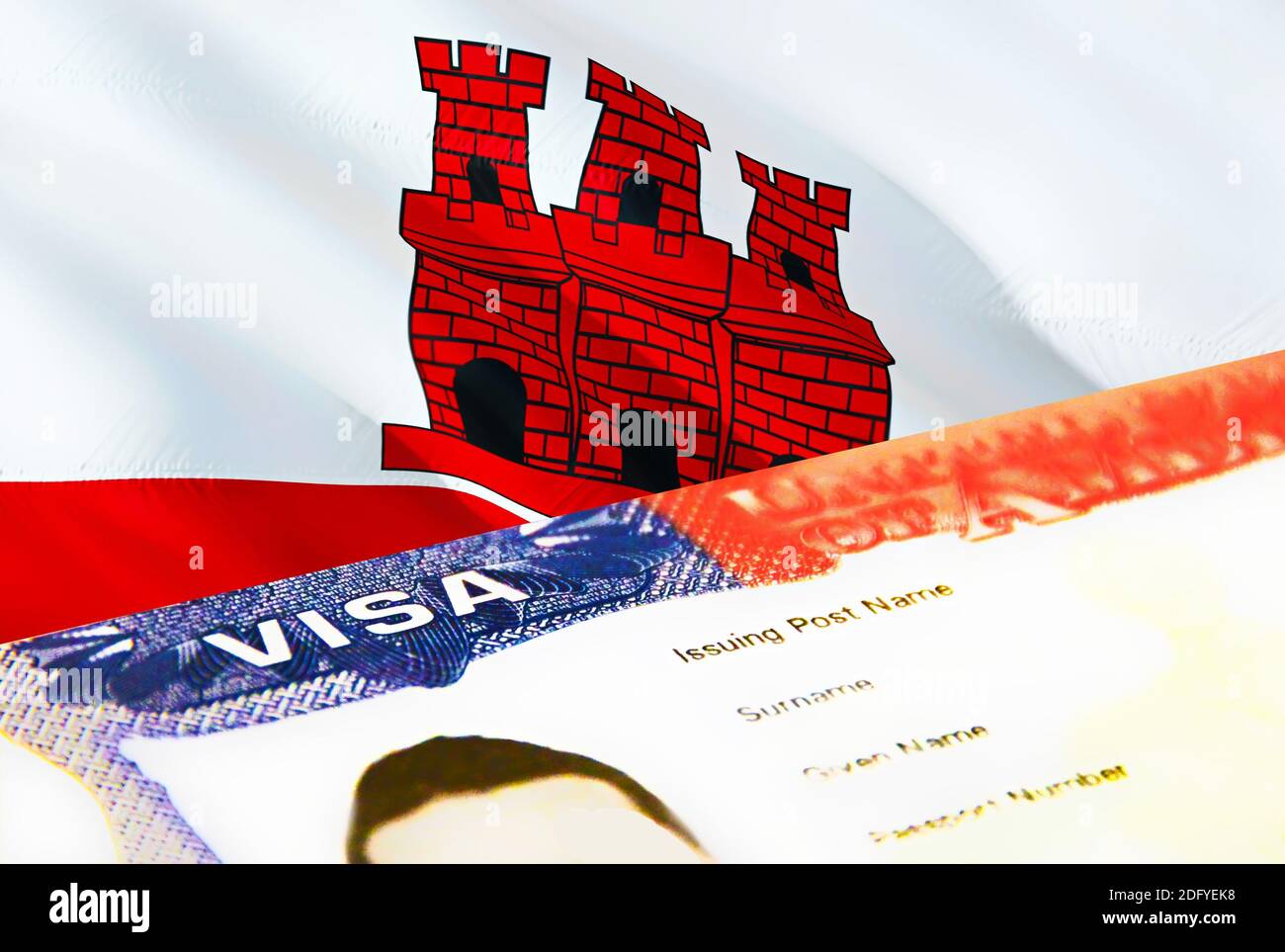 Gibraltar immigration document close up. Passport visa on Gibraltar ...