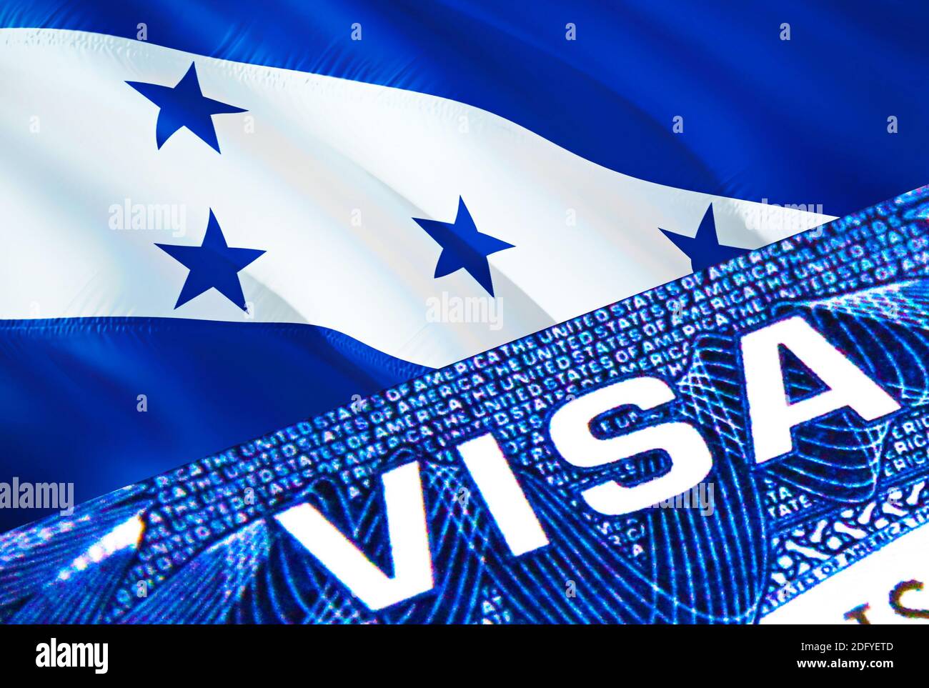 Honduras visa document close up. Passport visa on Honduras flag ...