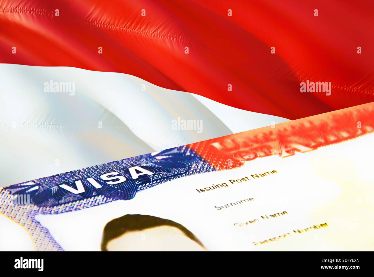 Indonesia immigration document close up. Passport visa on Indonesia ...