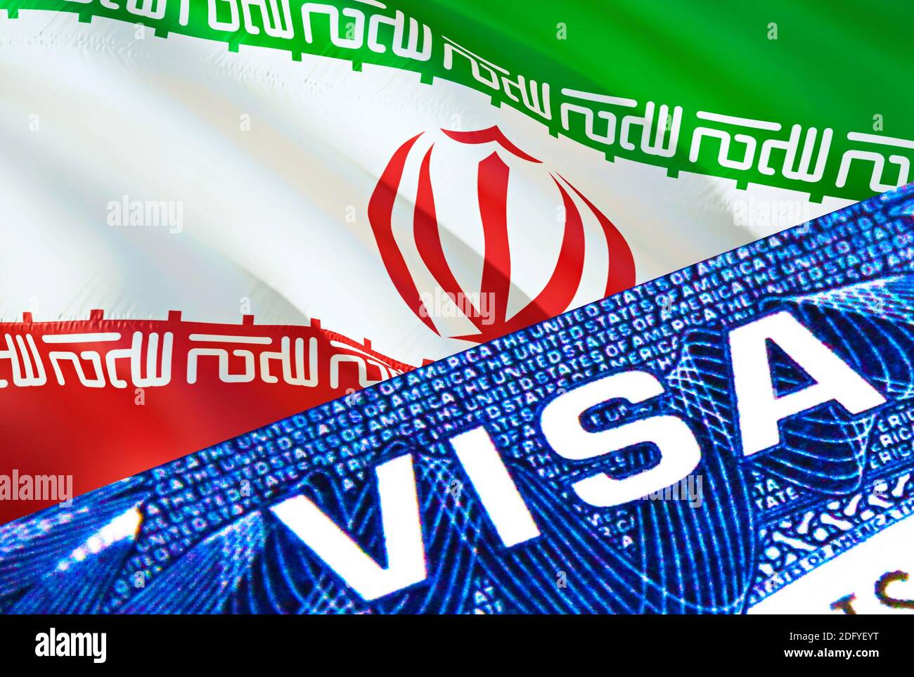 Iran visa document close up. Passport visa on Iran flag. Iran visitor ...