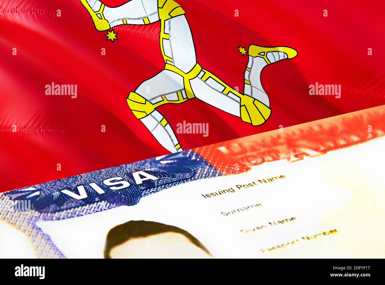 Isle of Man immigration document close up. Passport visa on Isle of Man ...