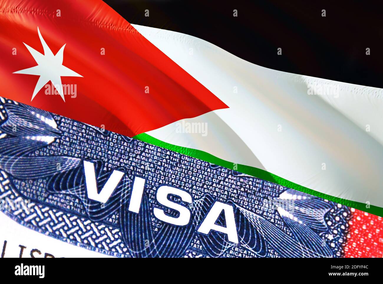 Jordan Visa Document, with Jordan flag in background. Jordan flag with ...