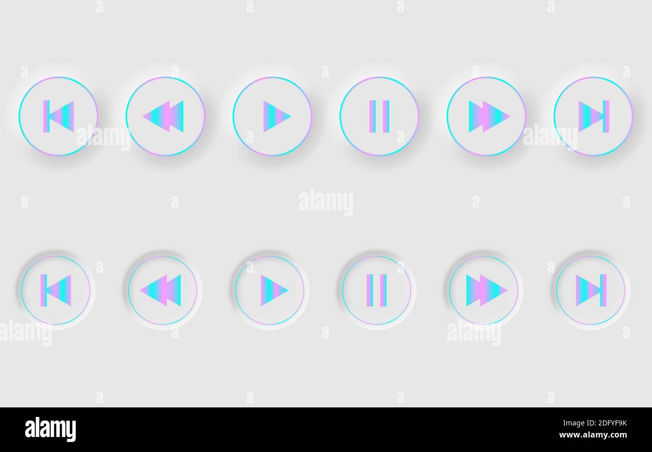 Set of white round vector buttons for player in neomorphism style. EPS 10 Stock Vector Image ...