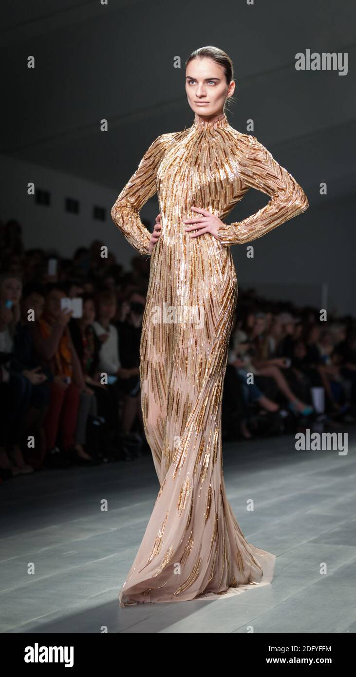 Model in 'Pompidou' beaded tulle dress, Grima Collection, Nicholas ...
