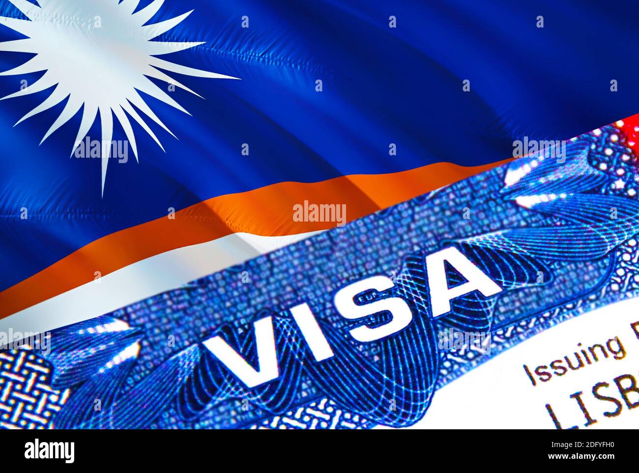 Marshall Islands visa stamp in passport with text VISA. passport ...