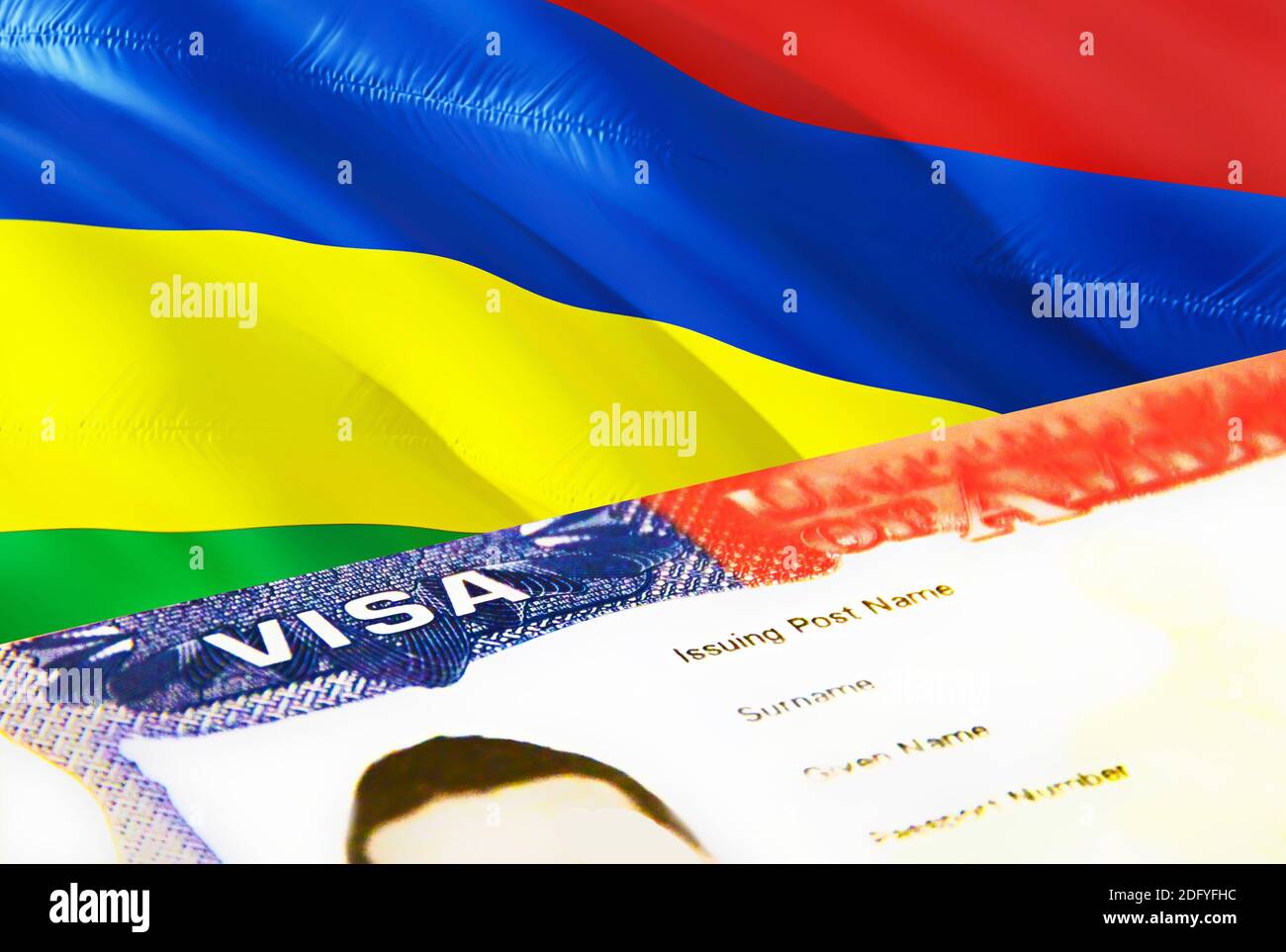 Mauritius immigration document close up. Passport visa on Mauritius ...
