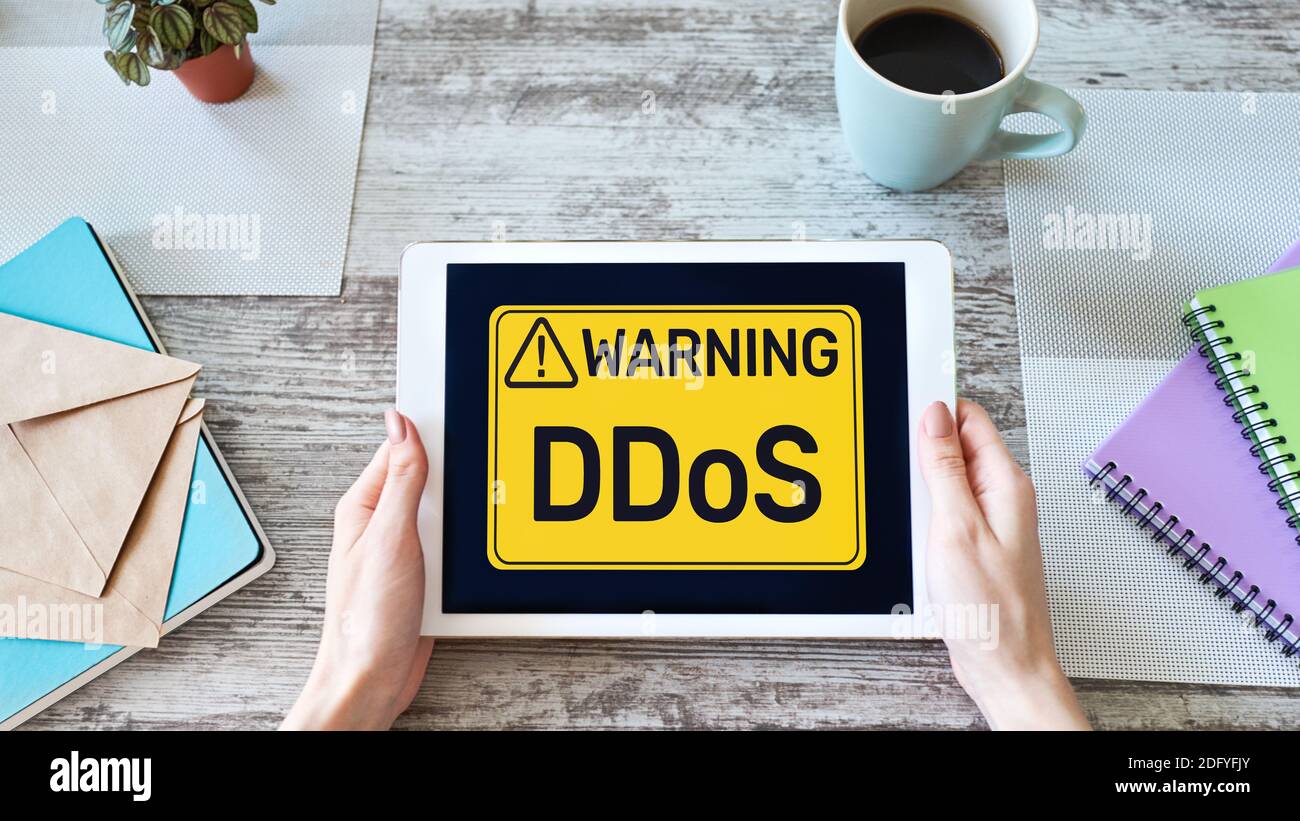 DDoS attack detection message. Virus and Hacking. Cyber security and ...