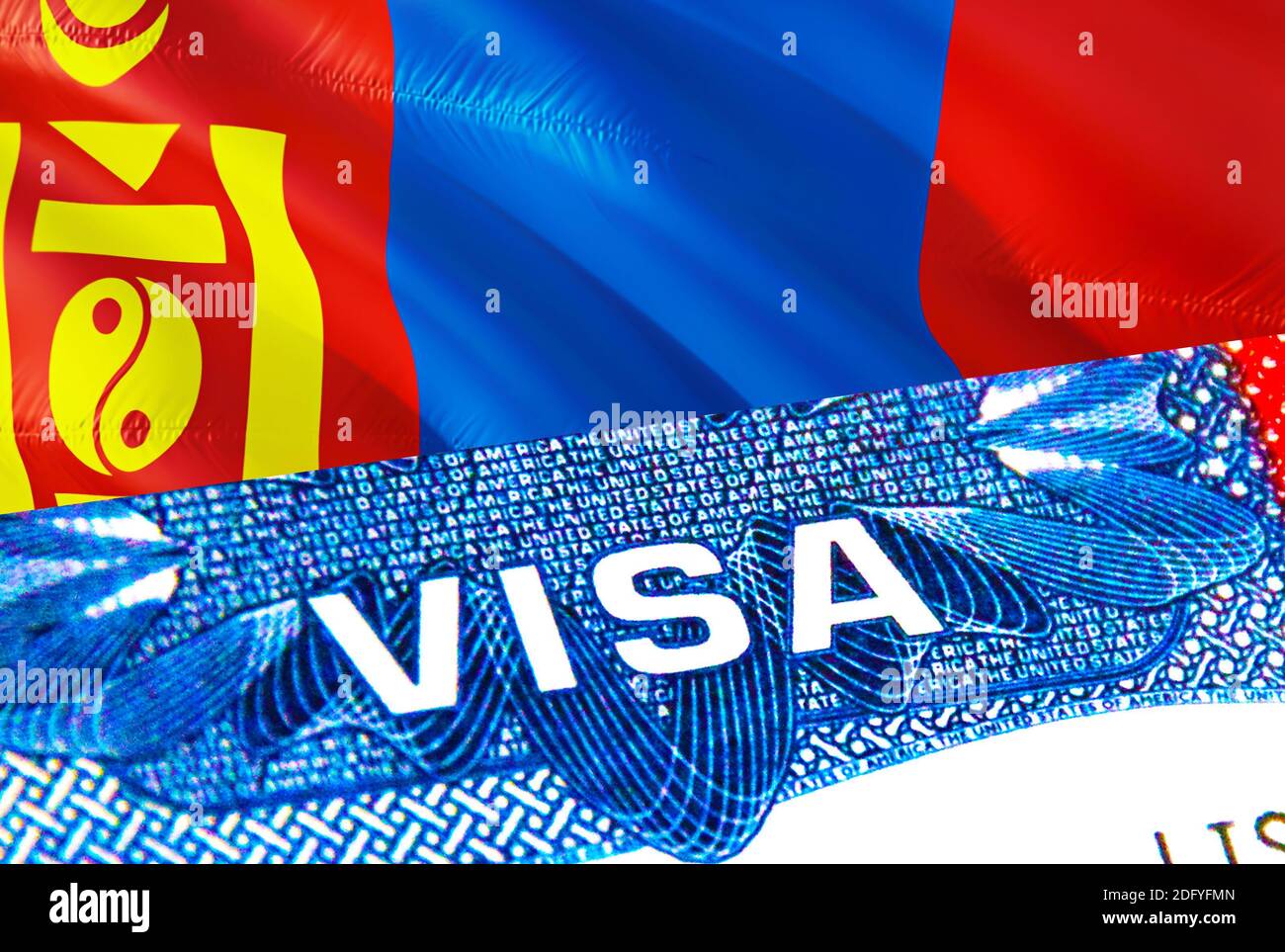Mongolia Visa. Travel to Mongolia focusing on word VISA, 3D rendering ...