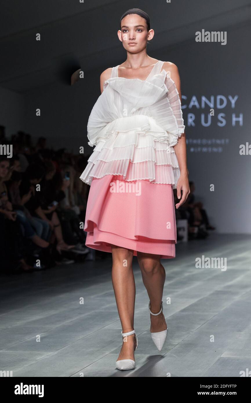 Model in layered dress, The Outnet show, 'Candy Crush' collection ...
