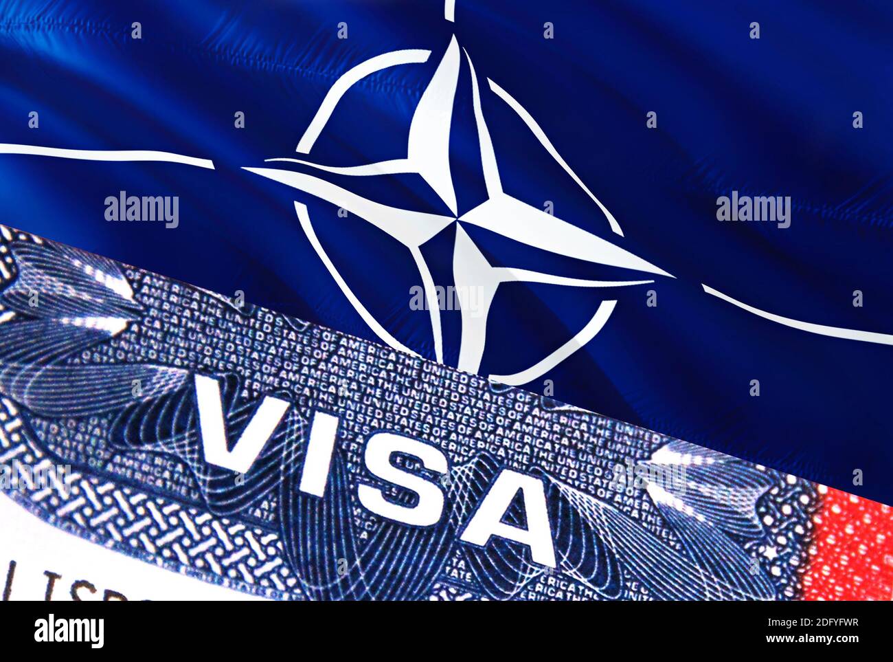 NATO Visa Document, with NATO flag in background. NATO flag with Close ...