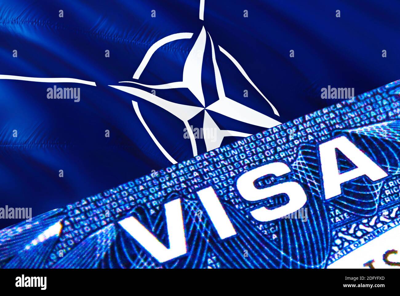 NATO visa document close up. Passport visa on NATO flag. NATO visitor ...