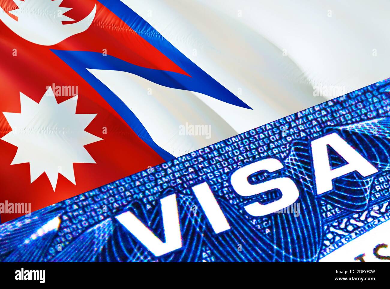 Nepal visa document close up. Passport visa on Nepal flag. Nepal ...