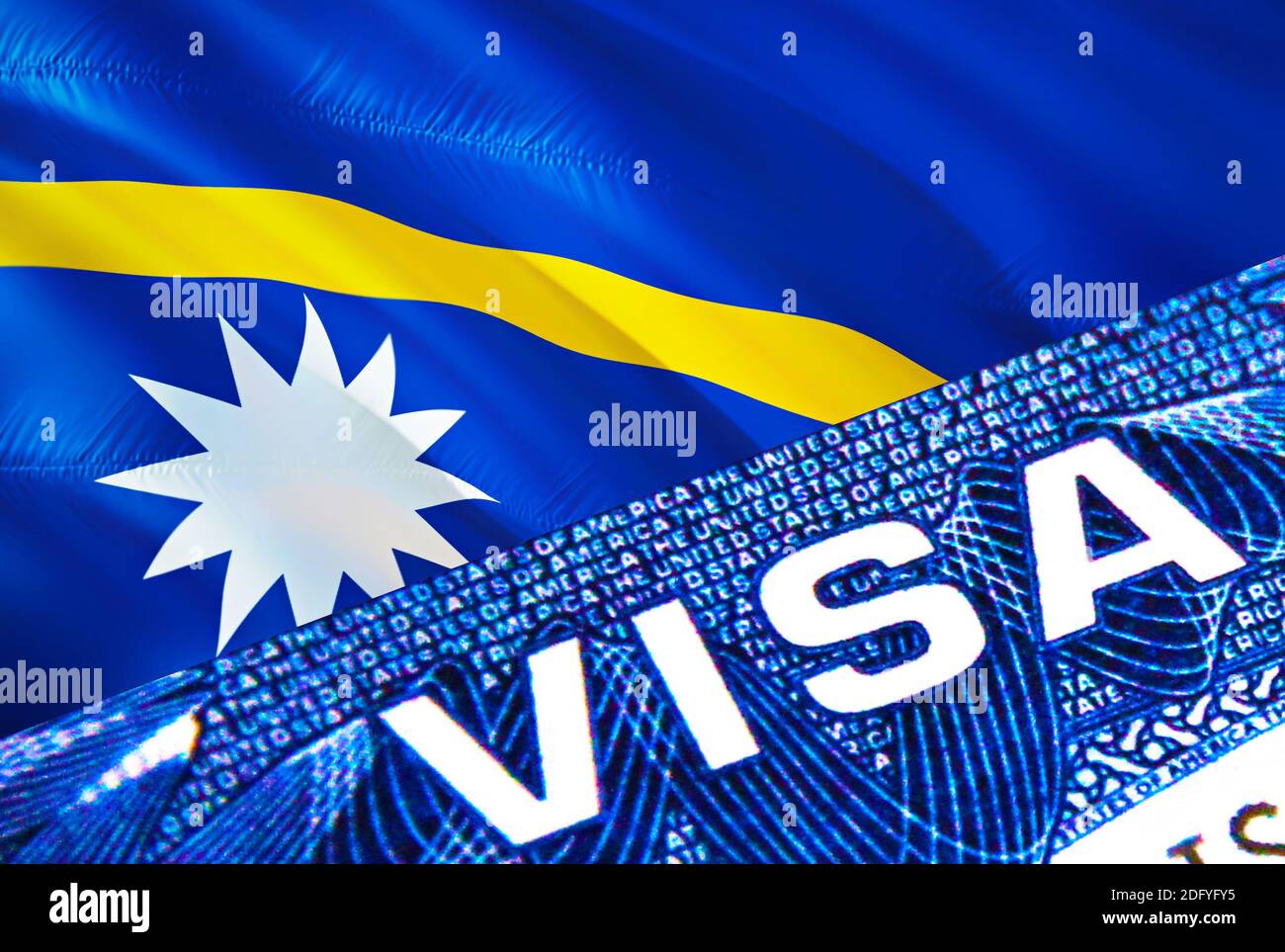 Nauru visa document close up. Passport visa on Nauru flag. Nauru ...