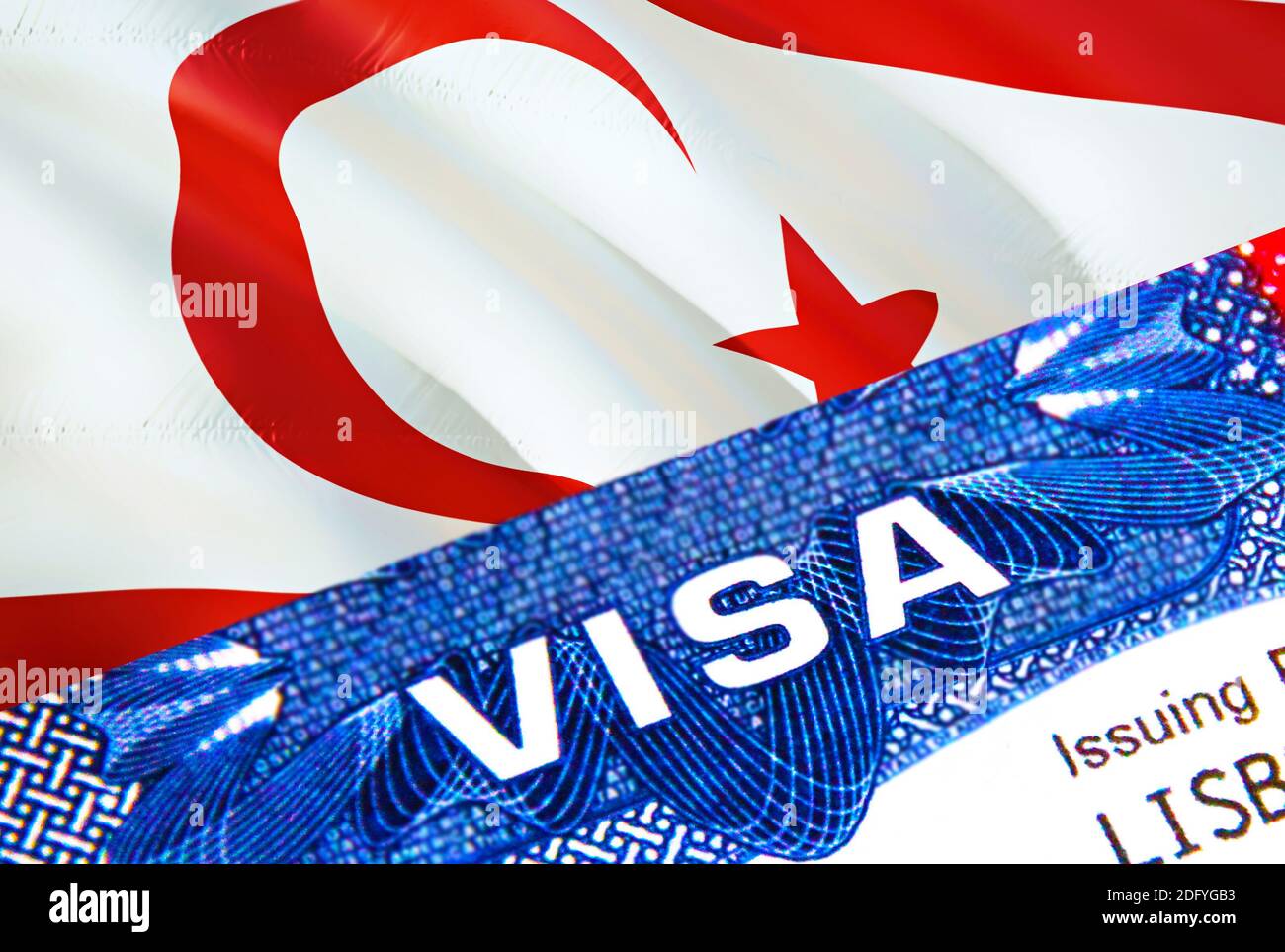 Northern Cyprus visa stamp in passport with VISA text. Passport ...