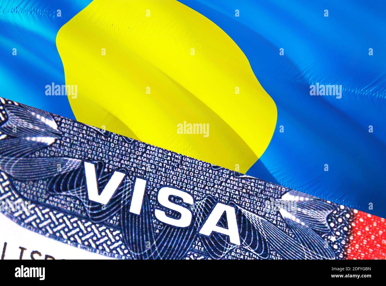 Palau Visa Document, with Palau flag in background. Palau flag with ...