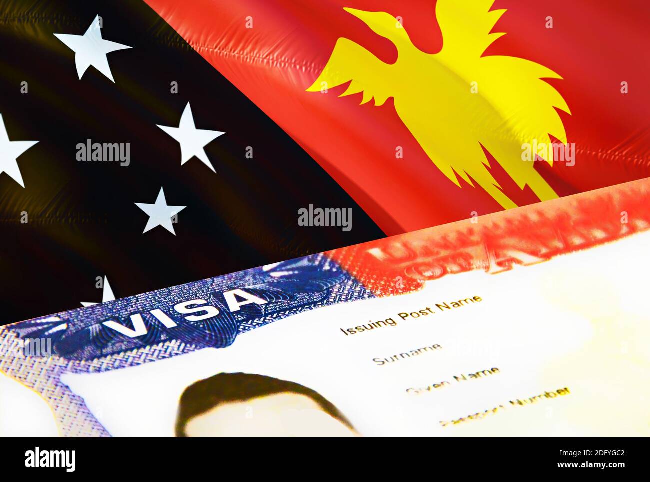 Papua New Guinea immigration document close up. Passport visa on Papua ...