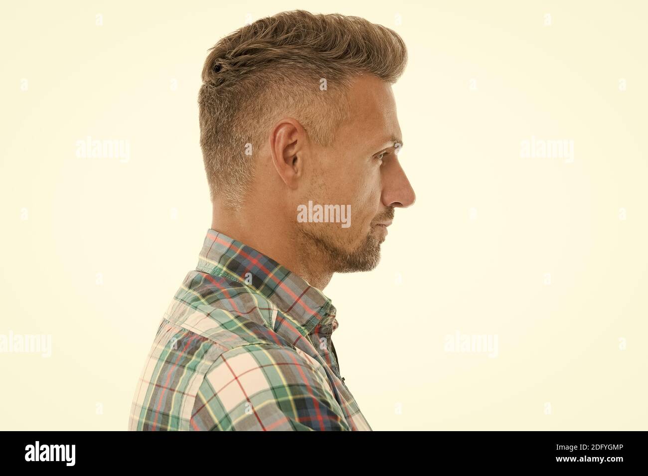 Handsome mature man with stylish hairstyle. Barber salon. Perfect ...