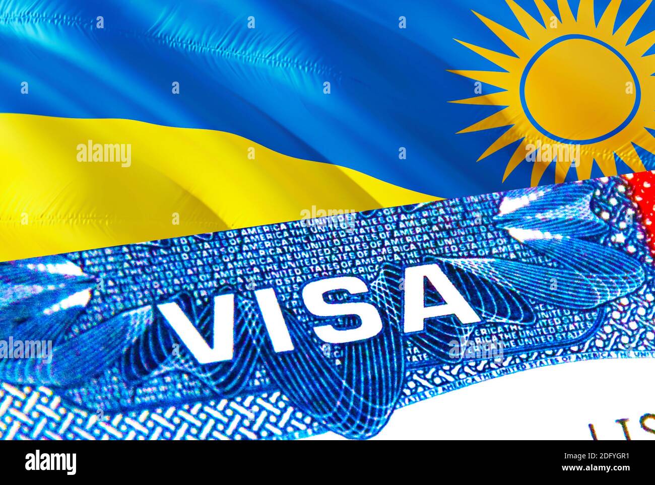 Rwanda Visa. Travel to Rwanda focusing on word VISA, 3D rendering ...