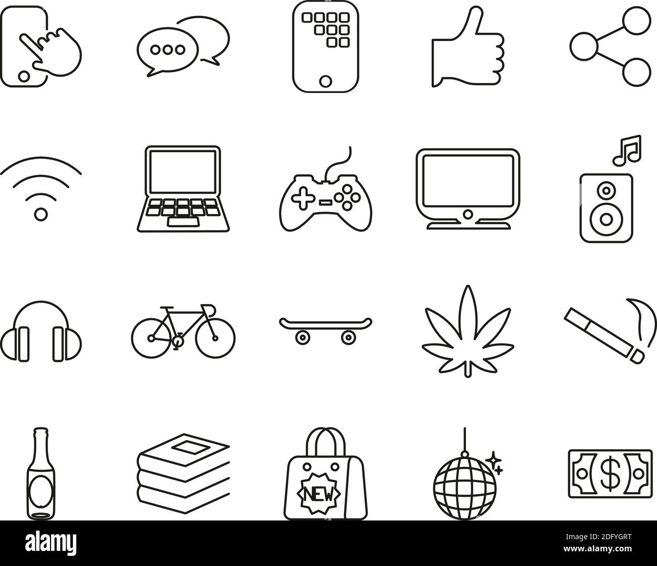 Teenager Icons Black & White Thin Line Set Big Stock Vector Image & Art ...