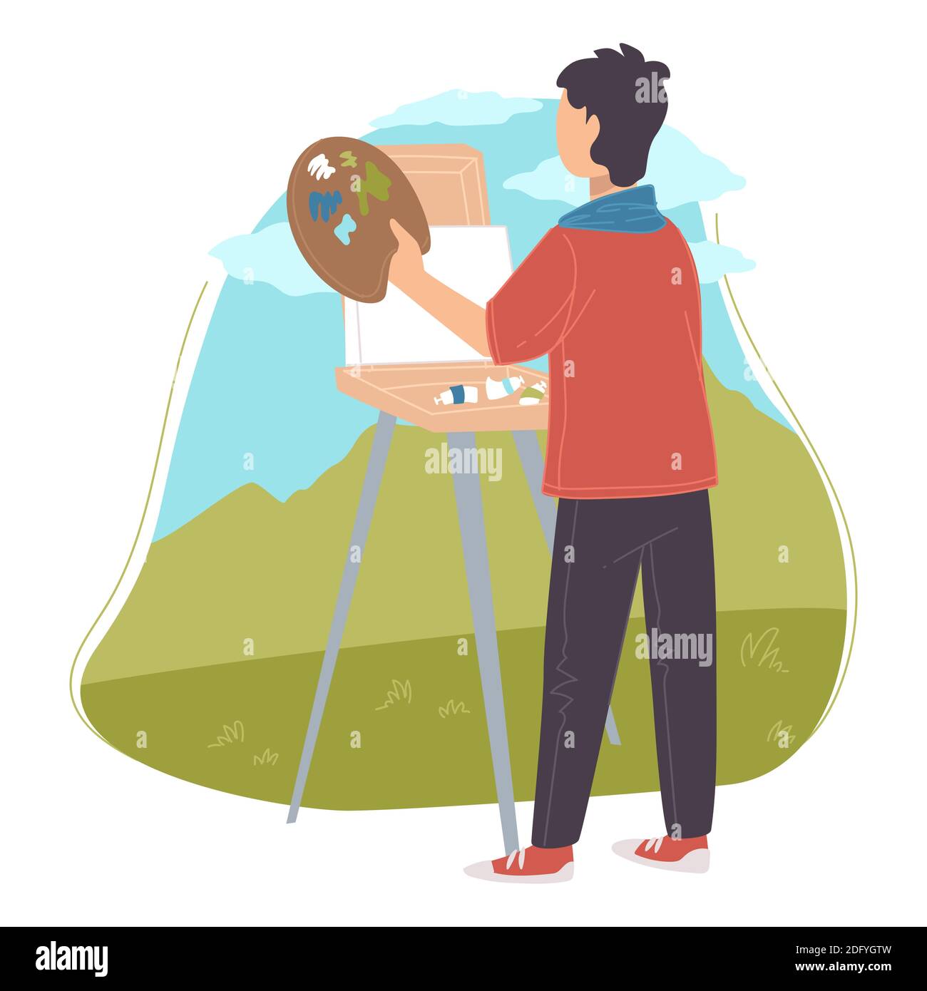 Drawing of landscape and nature beauty on canvas Stock Vector Image ...