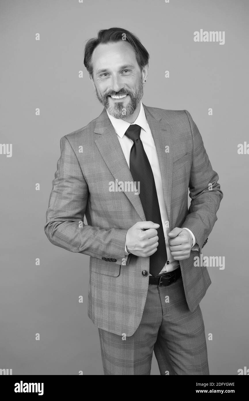 Happy business man giving Black and White Stock Photos & Images - Alamy