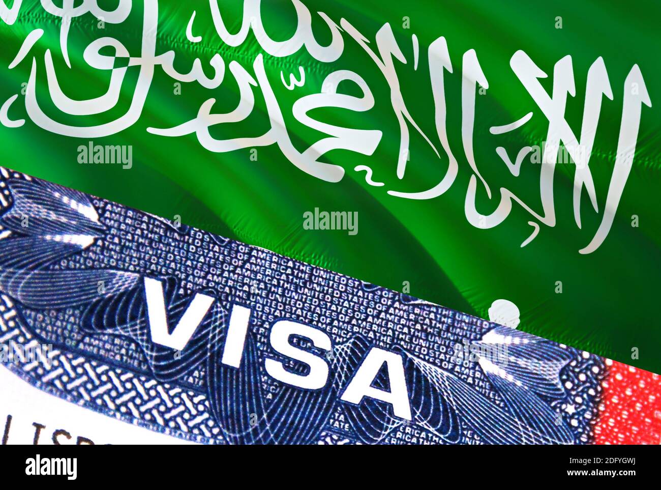 Saudi Arabia Visa Document, with Saudi Arabia flag in background. Saudi ...