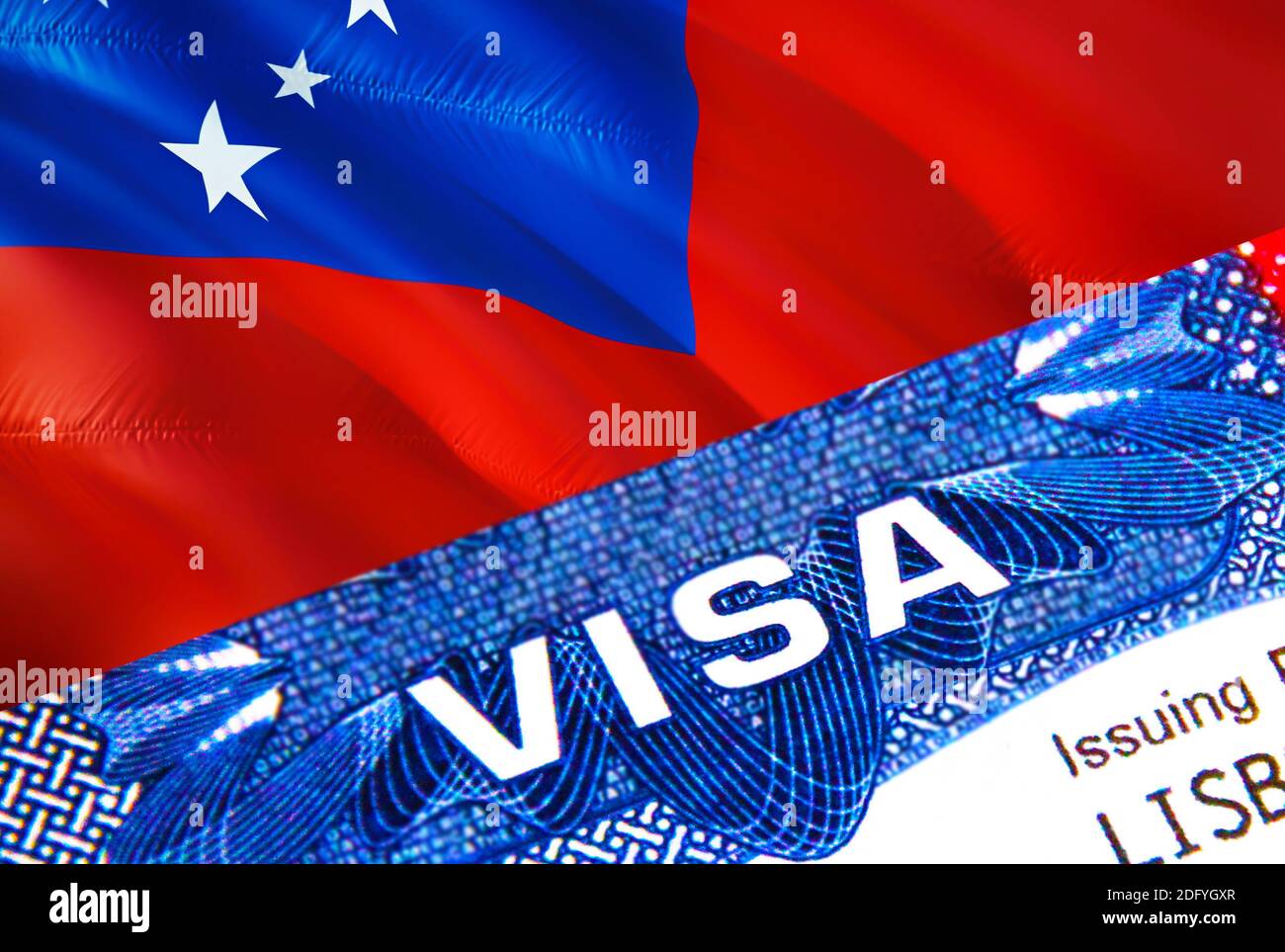 Samoa visa stamp in passport with text VISA. passport traveling abroad ...
