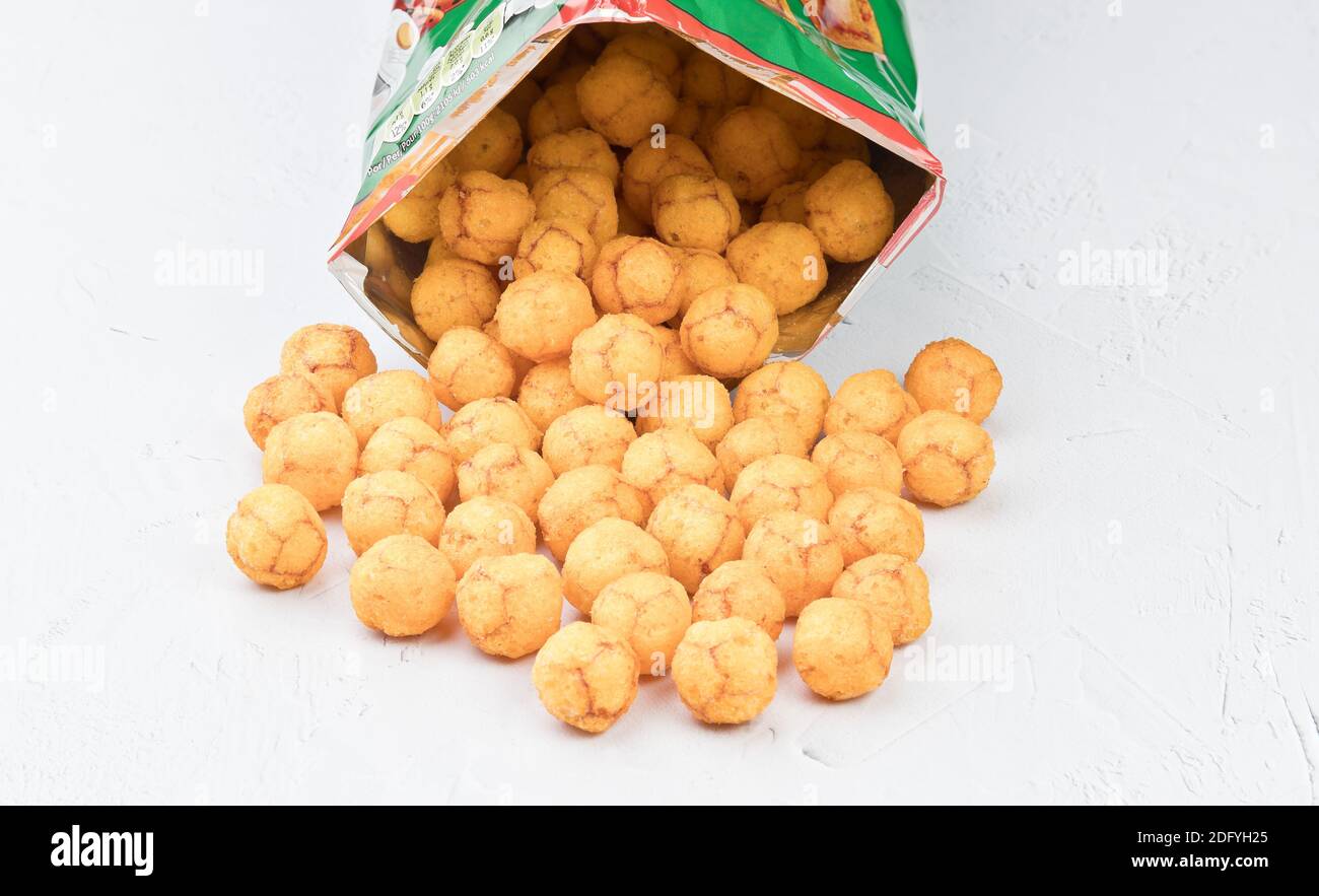 Cheese Flavored Corn Ball Snack Stock Photo - Alamy