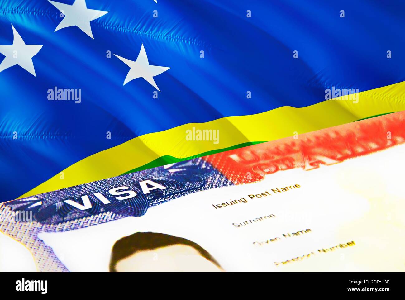 Solomon Islands immigration document close up. Passport visa on Solomon ...