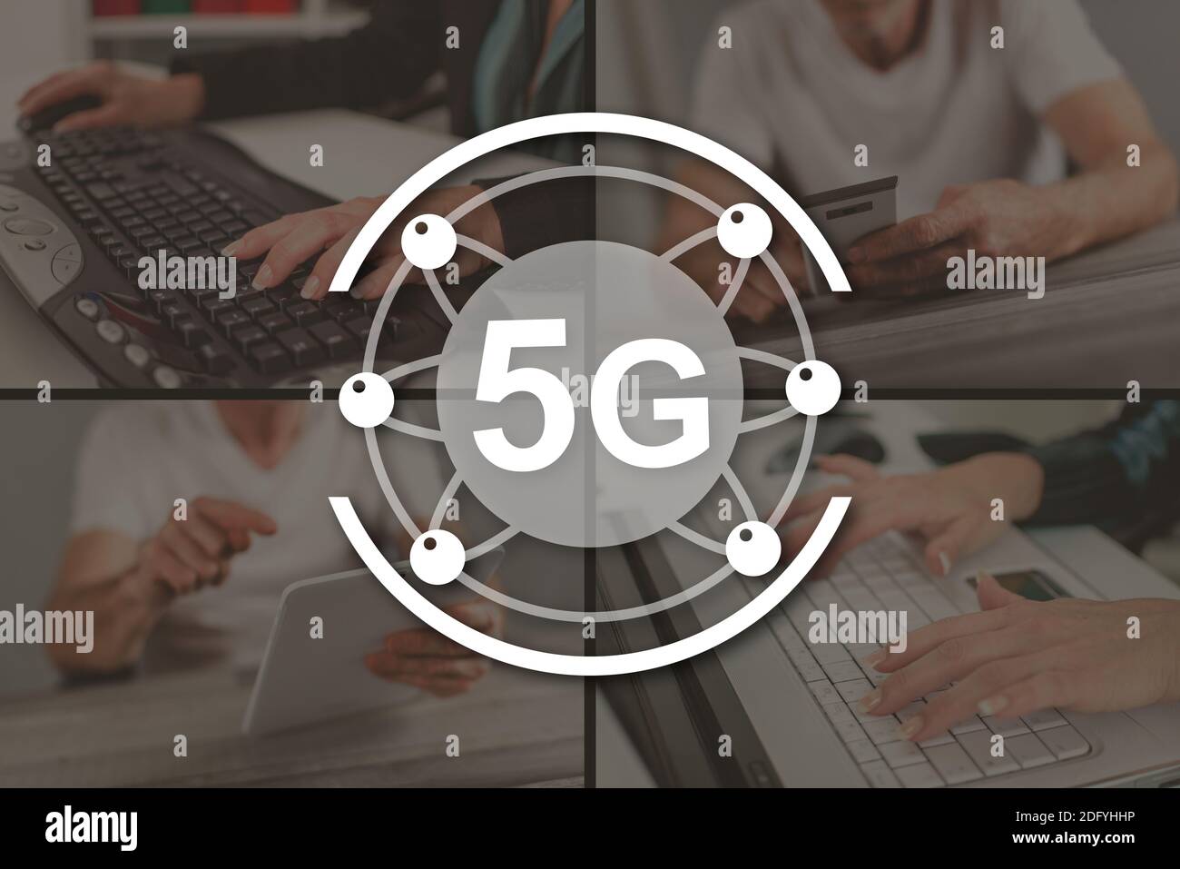5g concept illustrated by pictures on background Stock Photo - Alamy