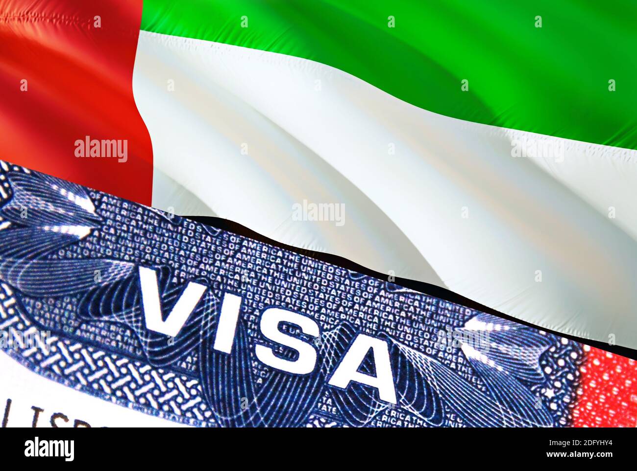 United Arab Emirates Visa Document, with United Arab Emirates flag in ...