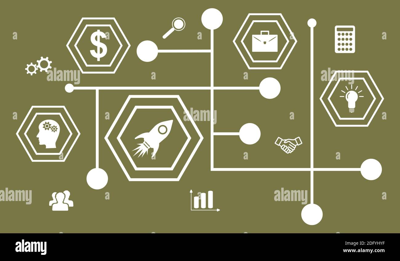 Concept of business startup with connected icons Stock Photo - Alamy