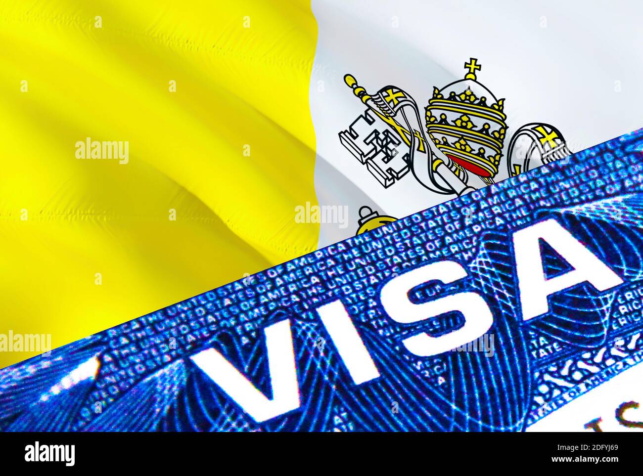 Vatican visa document close up. Passport visa on Vatican flag. Vatican ...