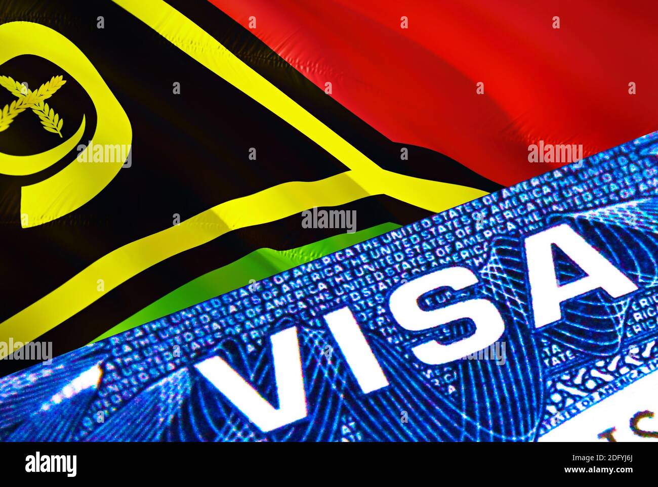 Vanuatu visa document close up. Passport visa on Vanuatu flag. Vanuatu ...