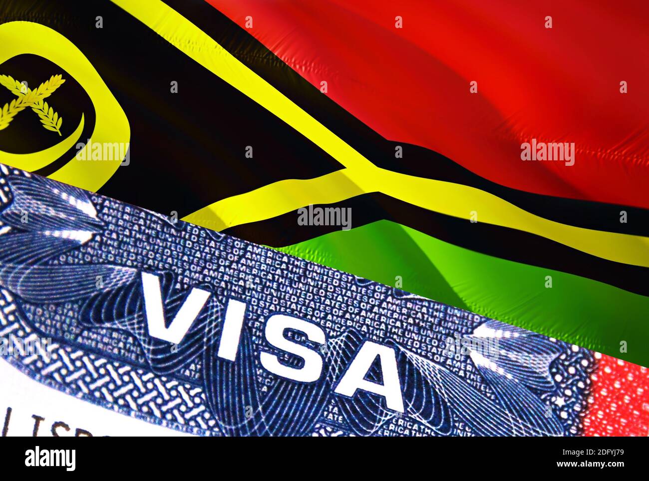 Vanuatu Visa Document, with Vanuatu flag in background. Vanuatu flag ...