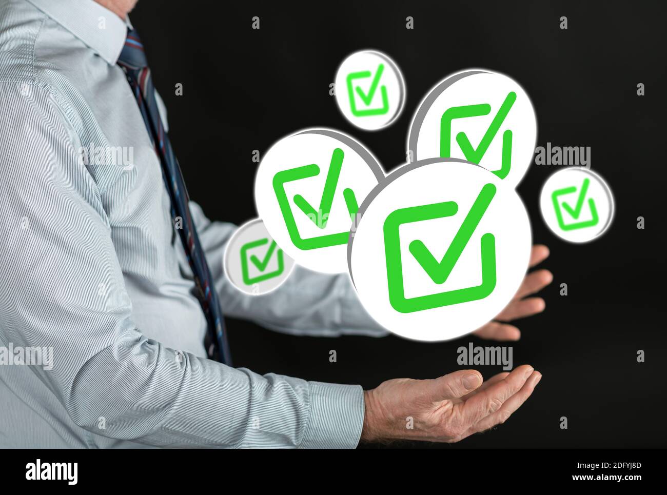 Validation concept above the hands of a man Stock Photo - Alamy