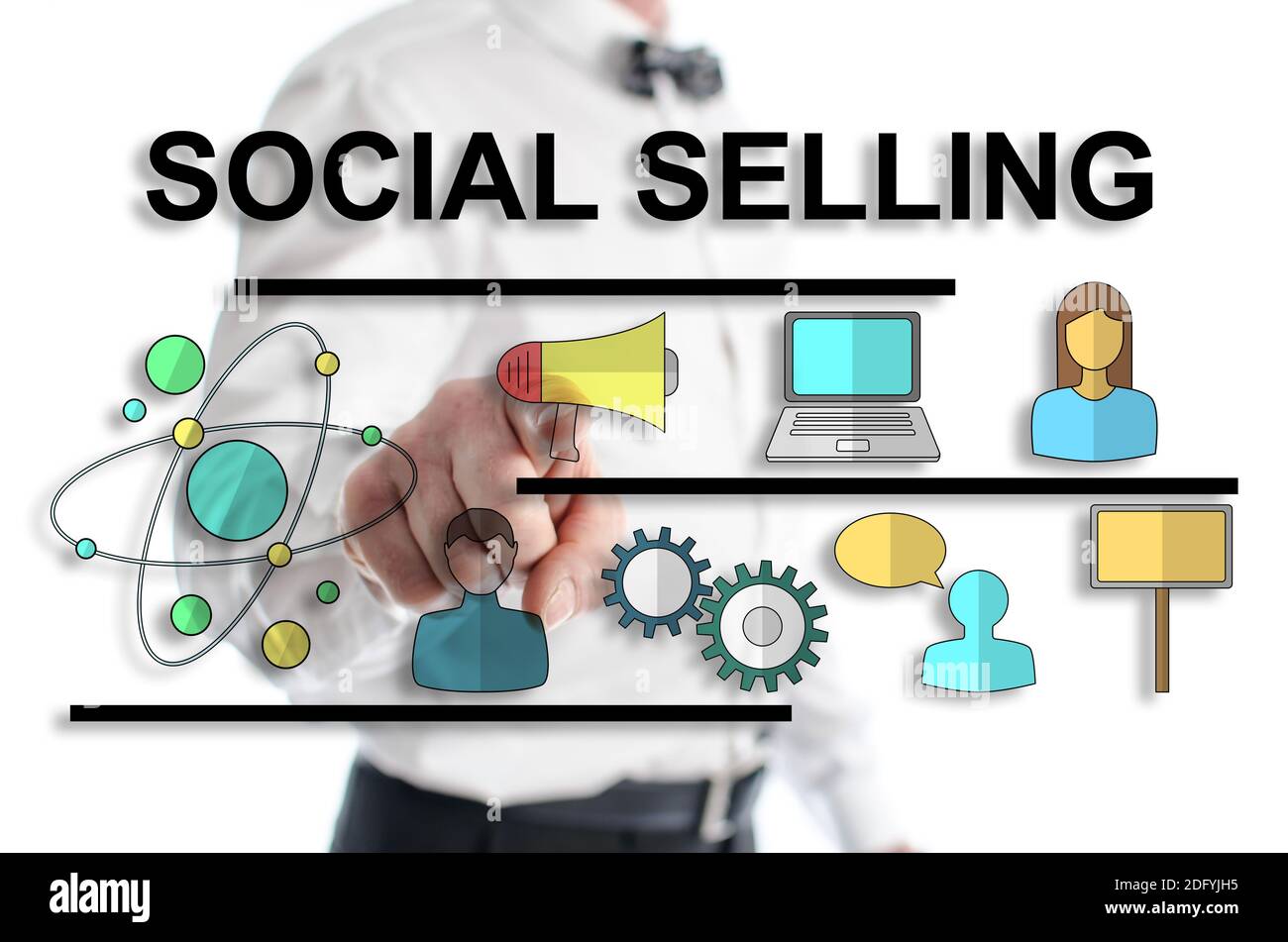 Social selling concept shown by a man in background Stock Photo - Alamy
