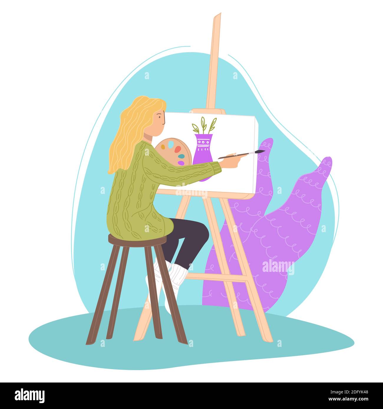 Artist painting still nature, lady with easel Stock Vector Image & Art ...