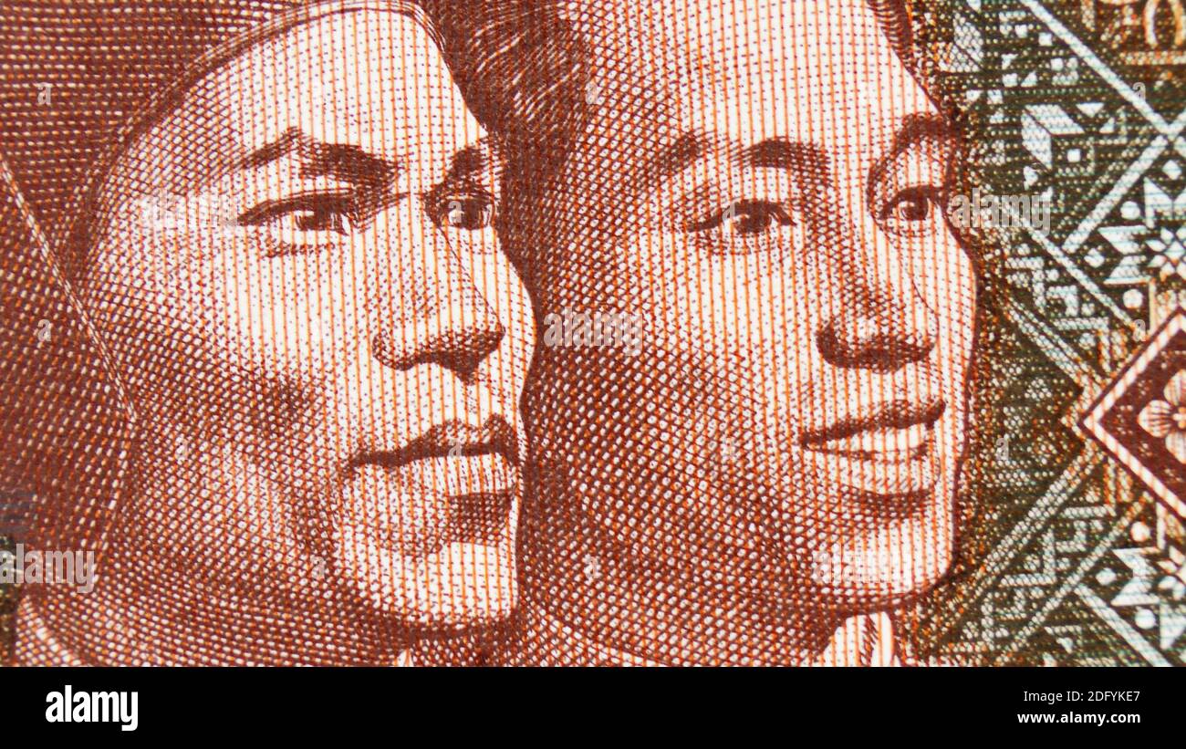 One jiao banknote, Bank of China, Fragment. A Gaoshan and a Man ethnic ...