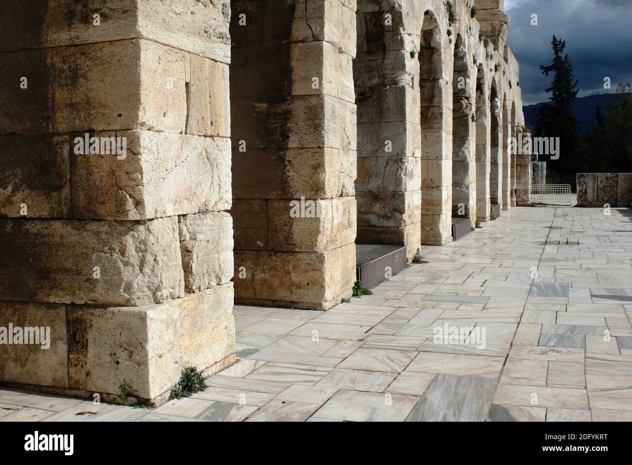 Stonemade arches on the facade of Herodes Atticus Odeon in Athens ...