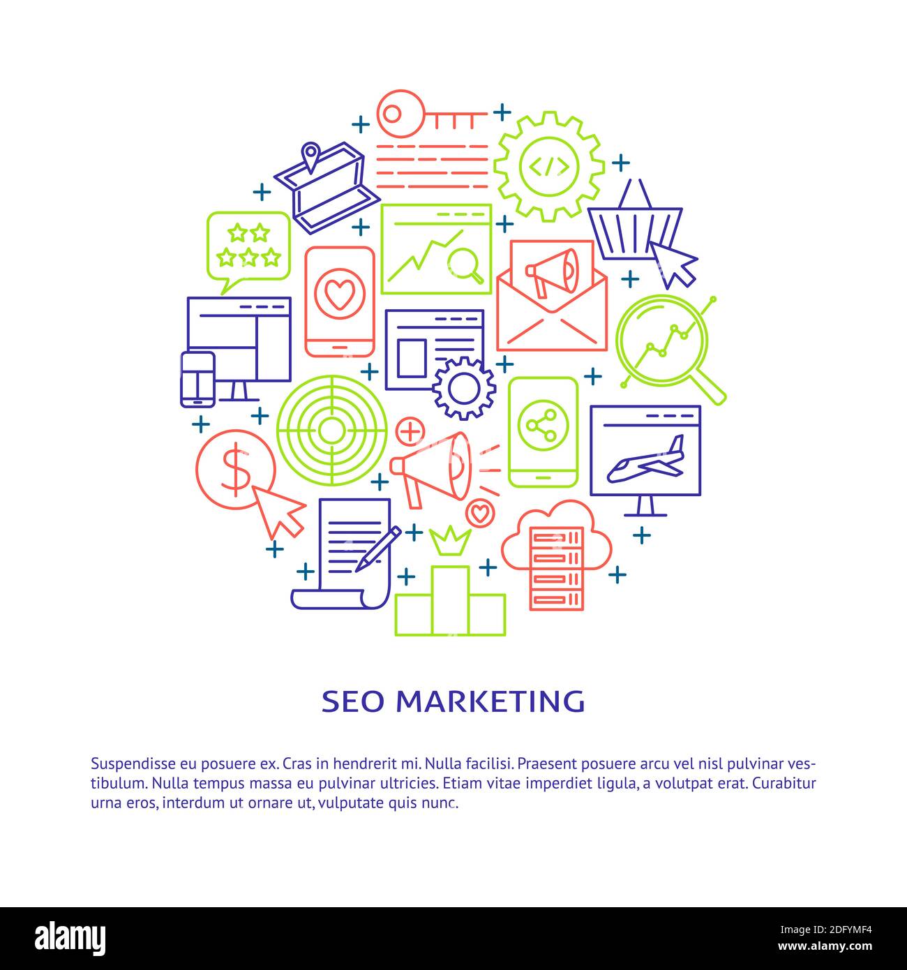 SEO marketing round poster with place for text. Digital technology ...