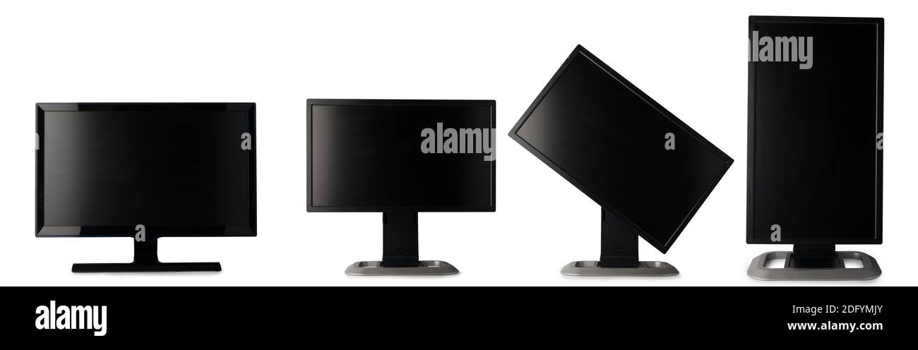 Set widescreen black monitor with rotation control isolated on white ...
