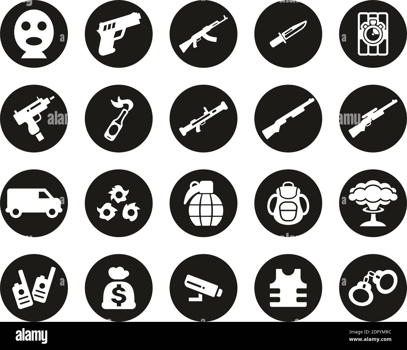 Terrorist Or Assassin Icons White On Black Flat Design Circle Set Big ...
