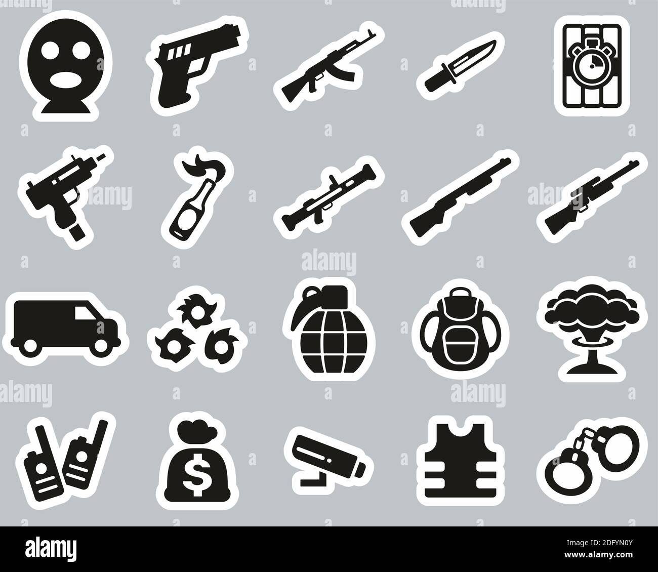 Terrorist Or Assassin Icons Black & White Sticker Set Big Stock Vector ...