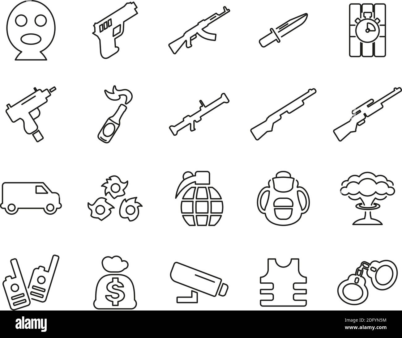 Terrorist Or Assassin Icons Black & White Thin Line Set Big Stock ...