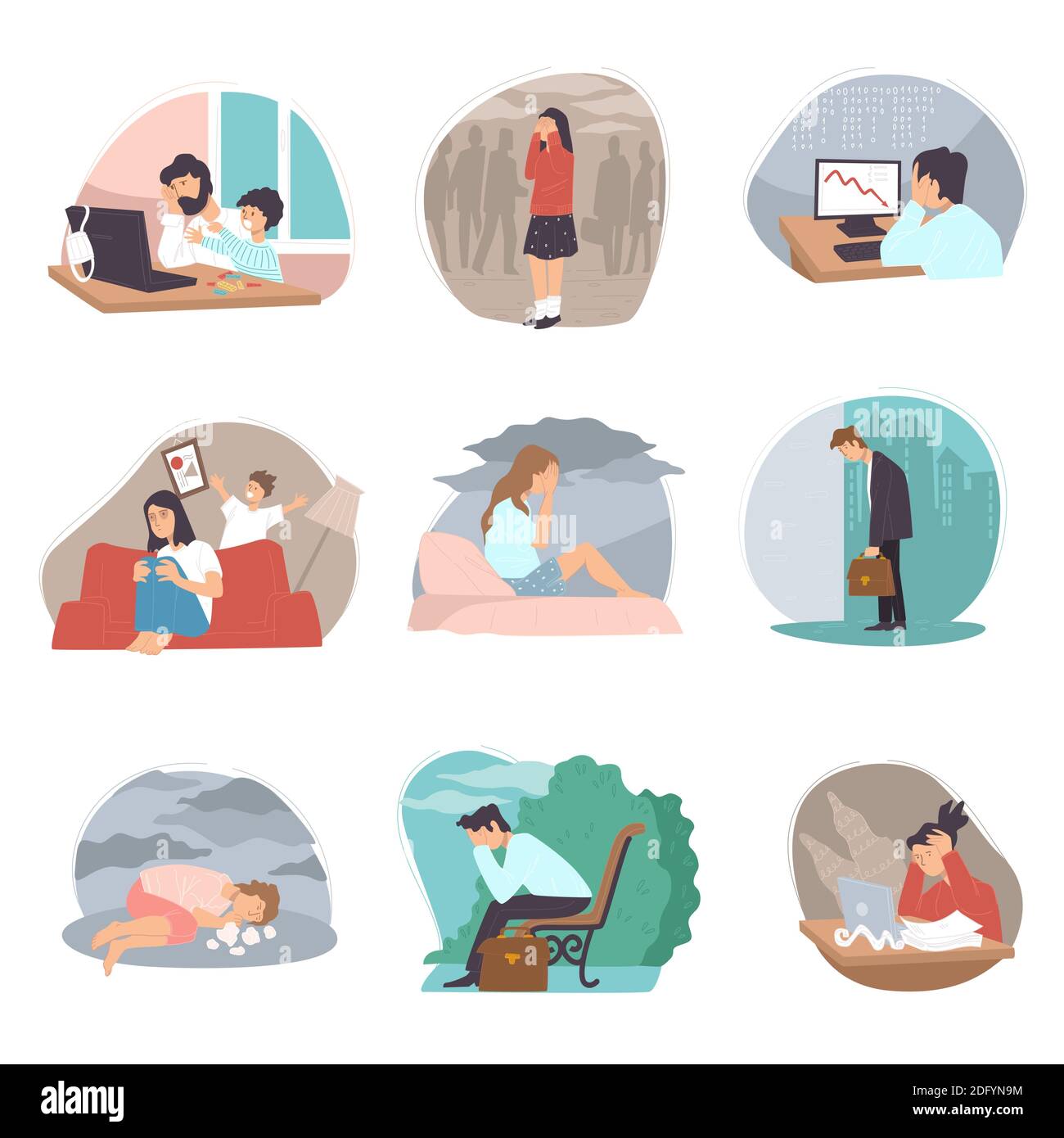 Unemployed and depressed people, life problems Stock Vector Image & Art ...