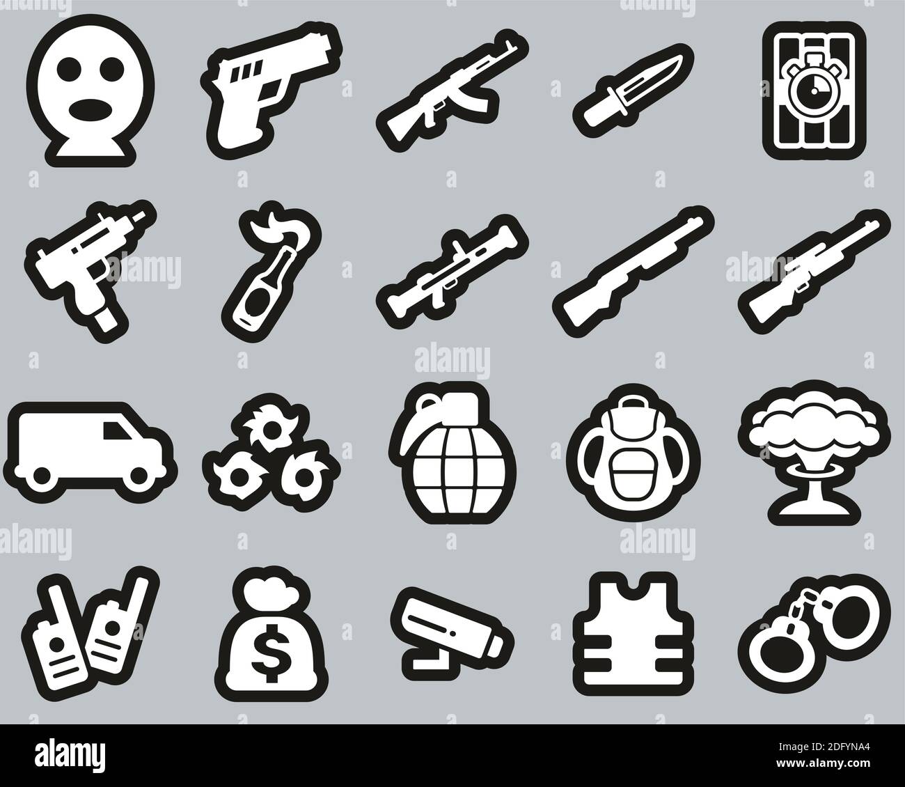 Terrorist Or Assassin Icons White On Black Sticker Set Big Stock Vector ...